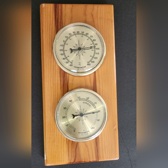 Vintage | Other | Wood Backed Barometer Thermometer And Humidity Wall ...